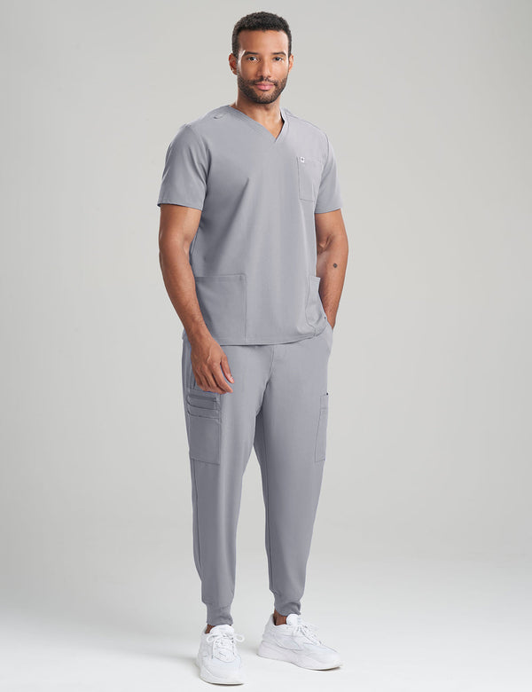 Mens 3-Pocket V-Neck Scrub Top - Stone Gray | Care+Wear x N Natori